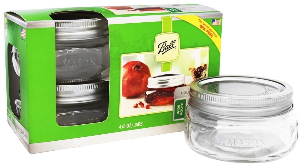 Ball FBA_61162 Collection Elite Half Pint, Wide Mouth, Set of 4, 4 Count (Pack of 1), Brushed Silver Lid, Clear Jar