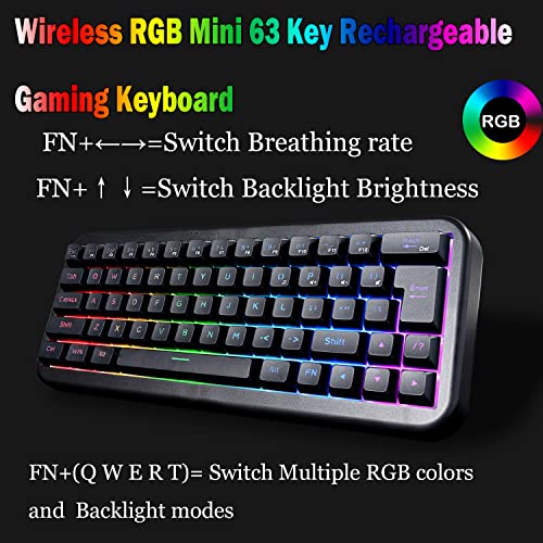 60% Wireless Gaming Keyboard,Portable 2.4G Rechargeable RGB Computer Keyboards,Compact Retro Typewriter 63 Keys Keyboard with Detachable Wrist Rest for Windows Mac PC Xbox PS4 Gamers