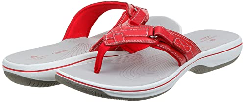 Clarks Women's Breeze Sea Flip-Flop, New Red Synthetic, 5