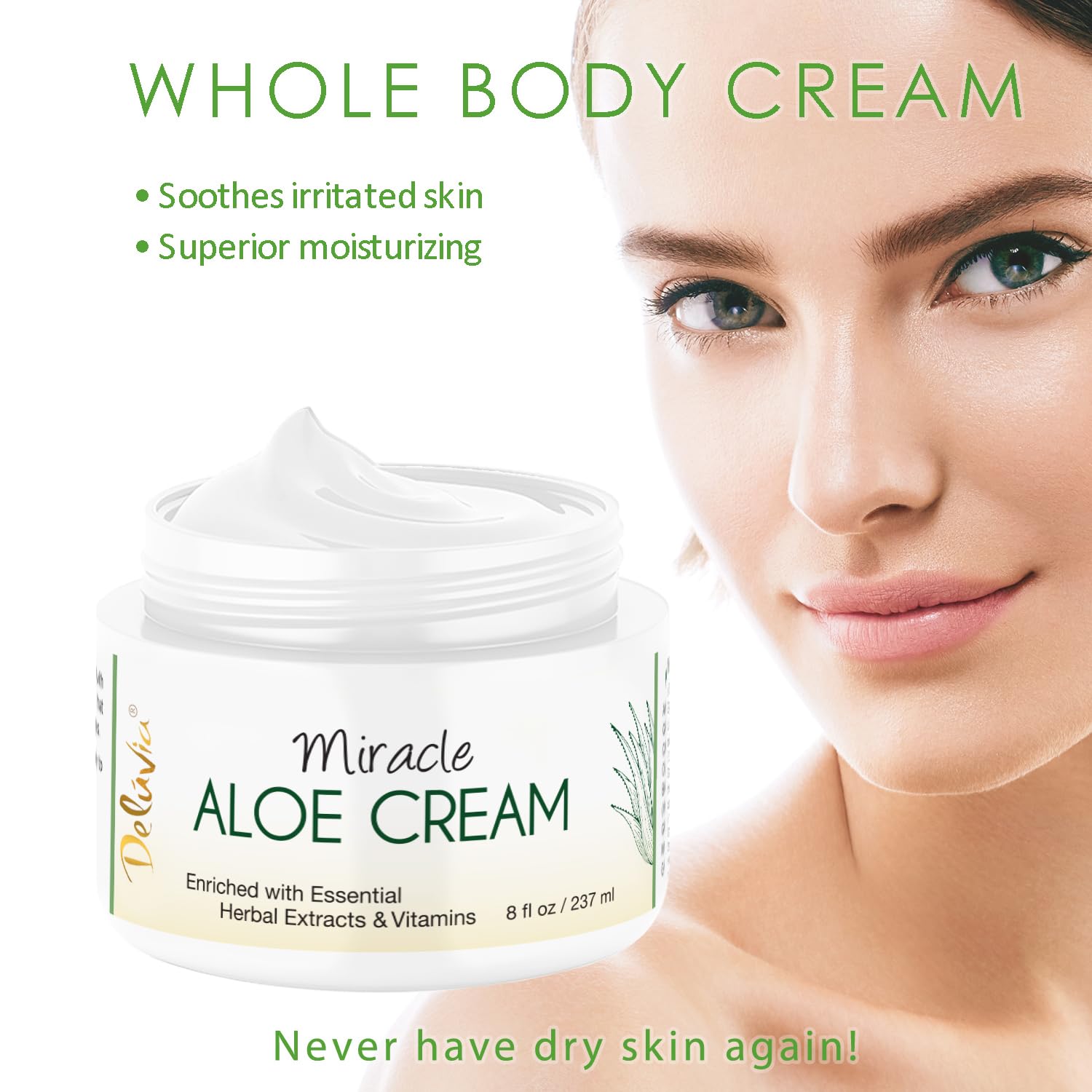 Deluvia Miracle Aloe Cream | Face & Body Moisturizer with Vitamin E & Organic Aloe Vera | Hydrating, Soothing for Dry Skin, Anti-Wrinkle, Acne Scars, Rosacea, Psoriasis, Eczema - 2 Pack