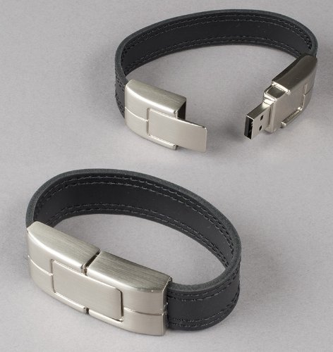 Deluxe Black Leather Wristband USB Flash Memory Drive 32GB