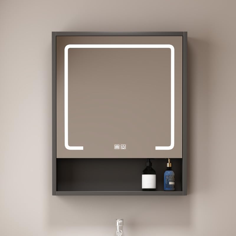 Albriya Mirrors and More 28" x 24" Medicine Cabinets for Bathroom with Mirror,Anti-Fog Dimmable Light and Color Adjustment, Antirust and Easy to Install- Suitable 24 inch Bathroom Vanity(Grey)
