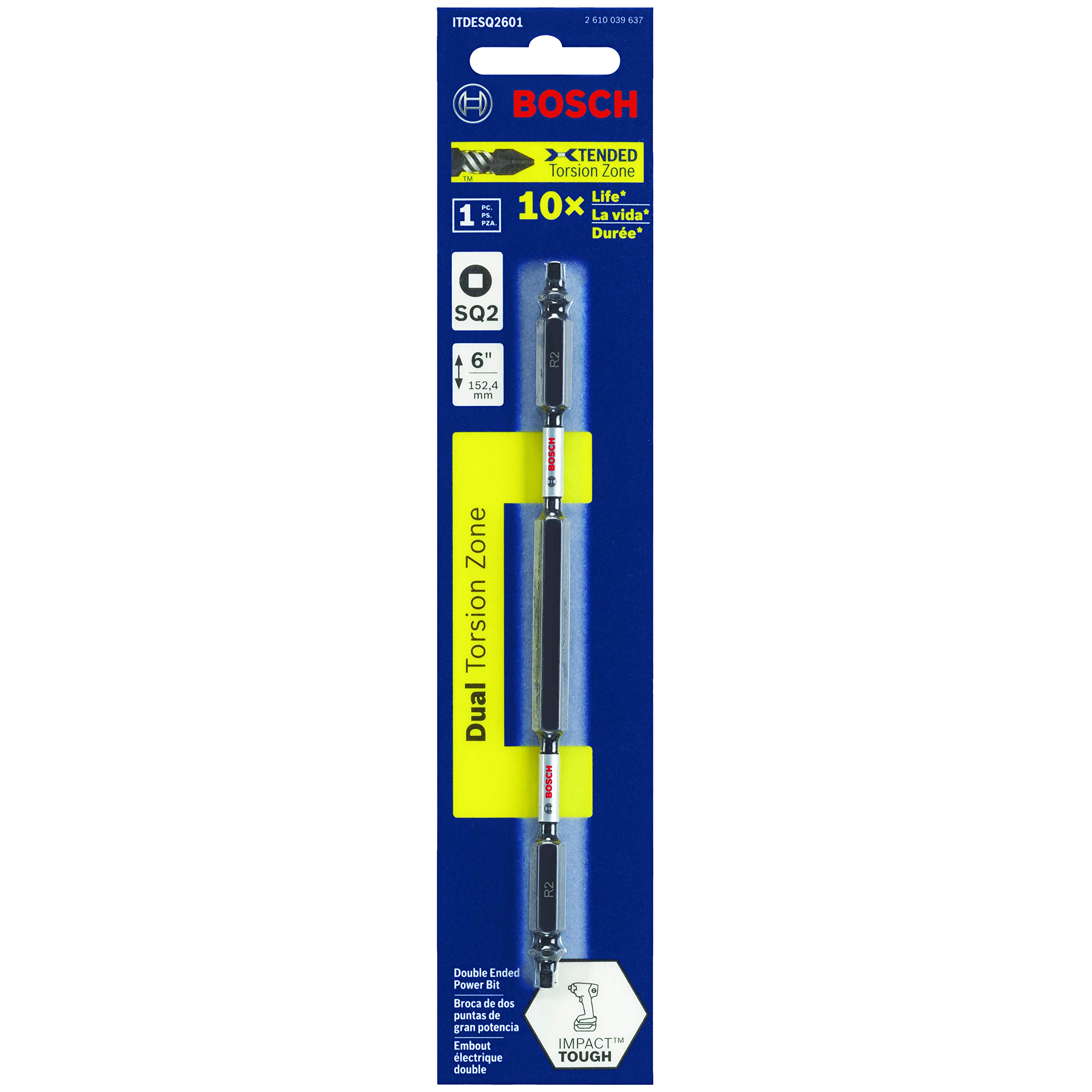 BOSCH ITDESQ2601 1-Piece 6 In. Square #2 Impact Tough Double-Ended Screwdriving Bit