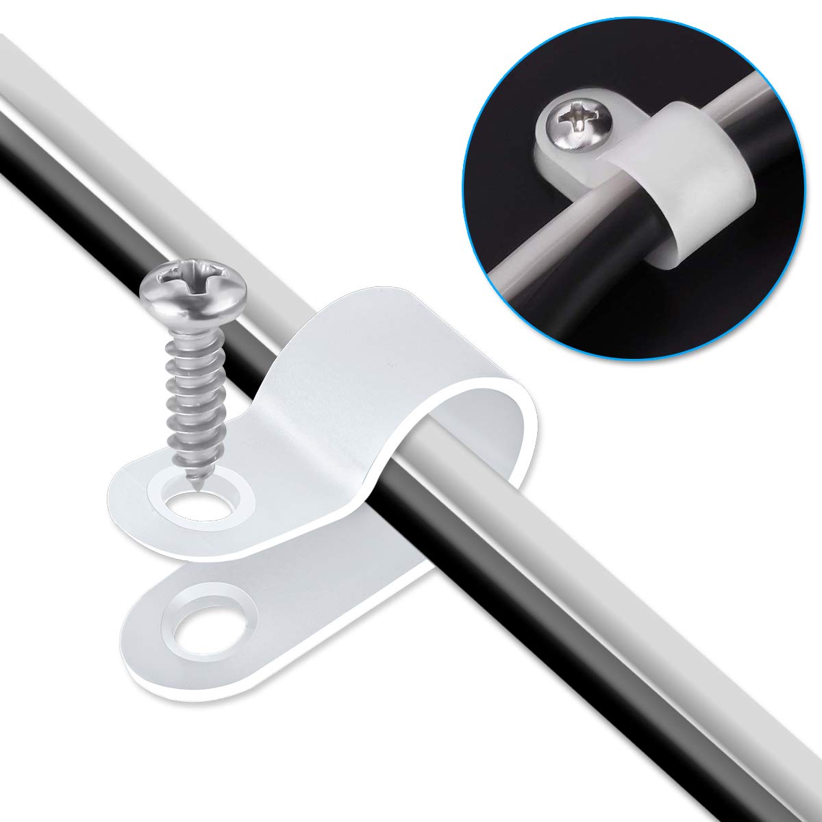 LOKMAN 50 Pack 1/4 Inch Rope Light P-Style Mounting Clips with Compatible Stainless Steel Pan Head Phillips Screws