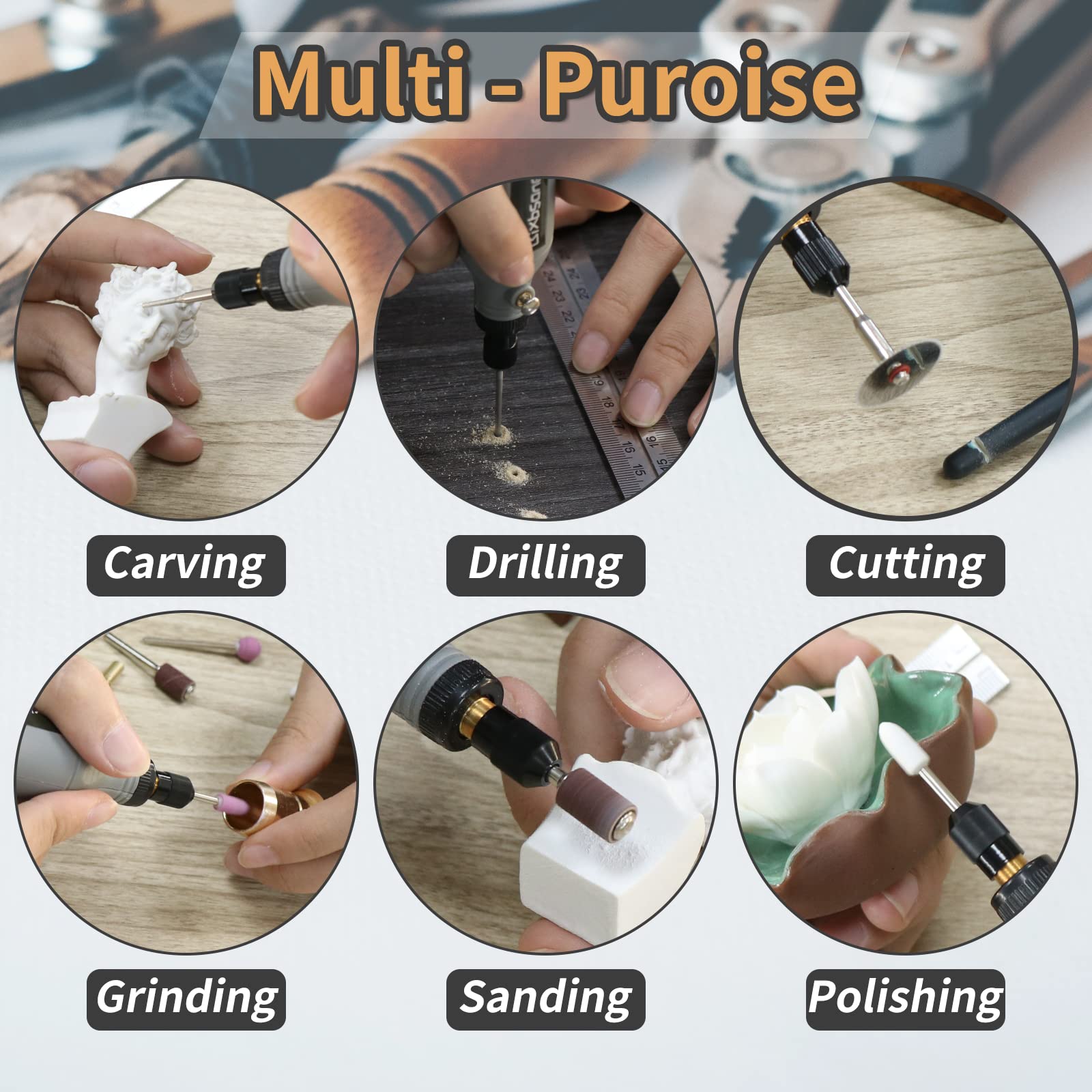 63pcs Cordless Rotary Tool, Mini Power Rotary Tool, 5-Speed and USB Charging 3.7V Rotary Tool Kit with 62 Accessories for Sanding, Polishing, Drilling, Etching, Engraving, DIY Crafts 1
