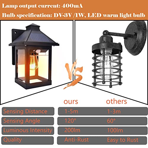 Nodfens 2 Pack Solar Wall Lanterns Outdoor with 3 Modes, Wireless Dusk to Dawn Motion Sensor LED Sconce Lights IP65 Waterproof, Exterior Front Porch Security Lamps Wall Mount Patio Fence Decorative