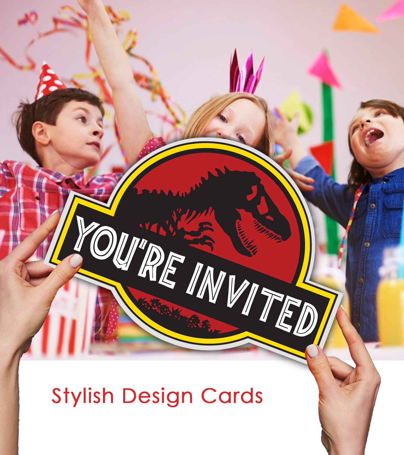 KINYEYE Dinosaur Party Invitation Cards for Kids Birthday Party, 20Pcs Dinosaurs World Birthday Party Invitations with Envelopes, 2-Sided 4×6 Inches
