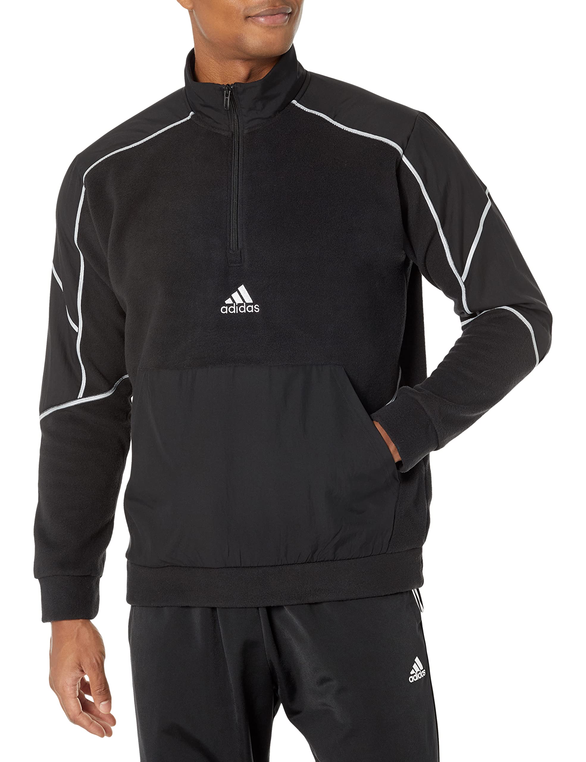 adidas Men's Essentials in The Dark Reflective Polarfleece, Black/Semi Impact Orange/Halo Silver, X-Large