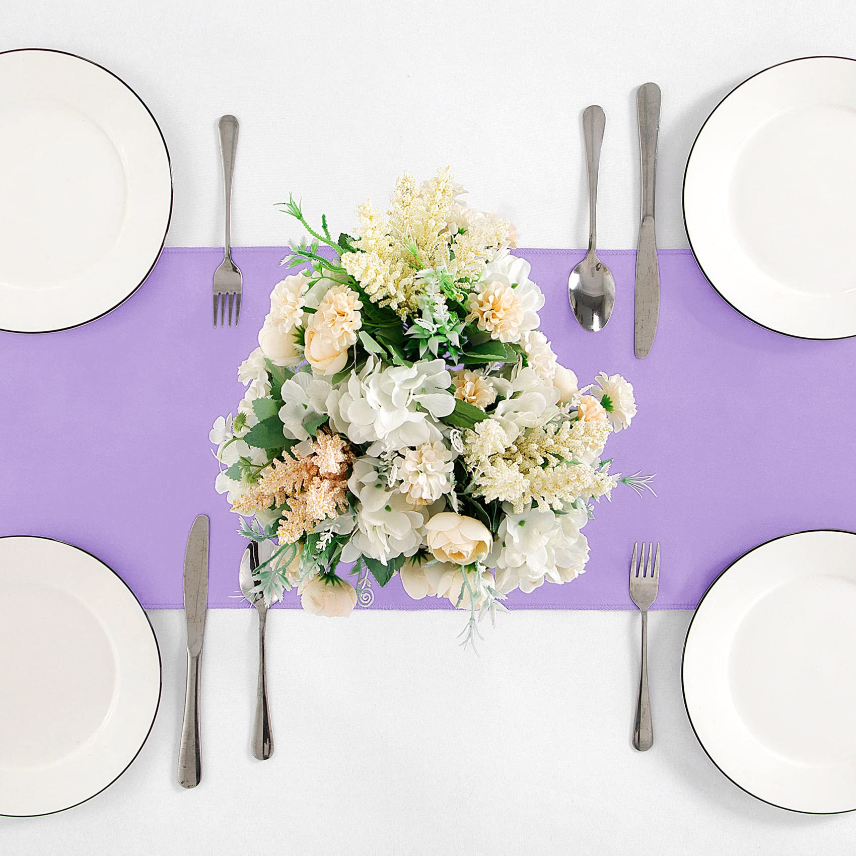BEDDEB 12-Pack Lavender Satin Table Runner 12 x 108 Inch Long Table Runner for Wedding, Lavender Birthday Party Decorations, Premium Table Runners for Banquets, Graduations, Engagements