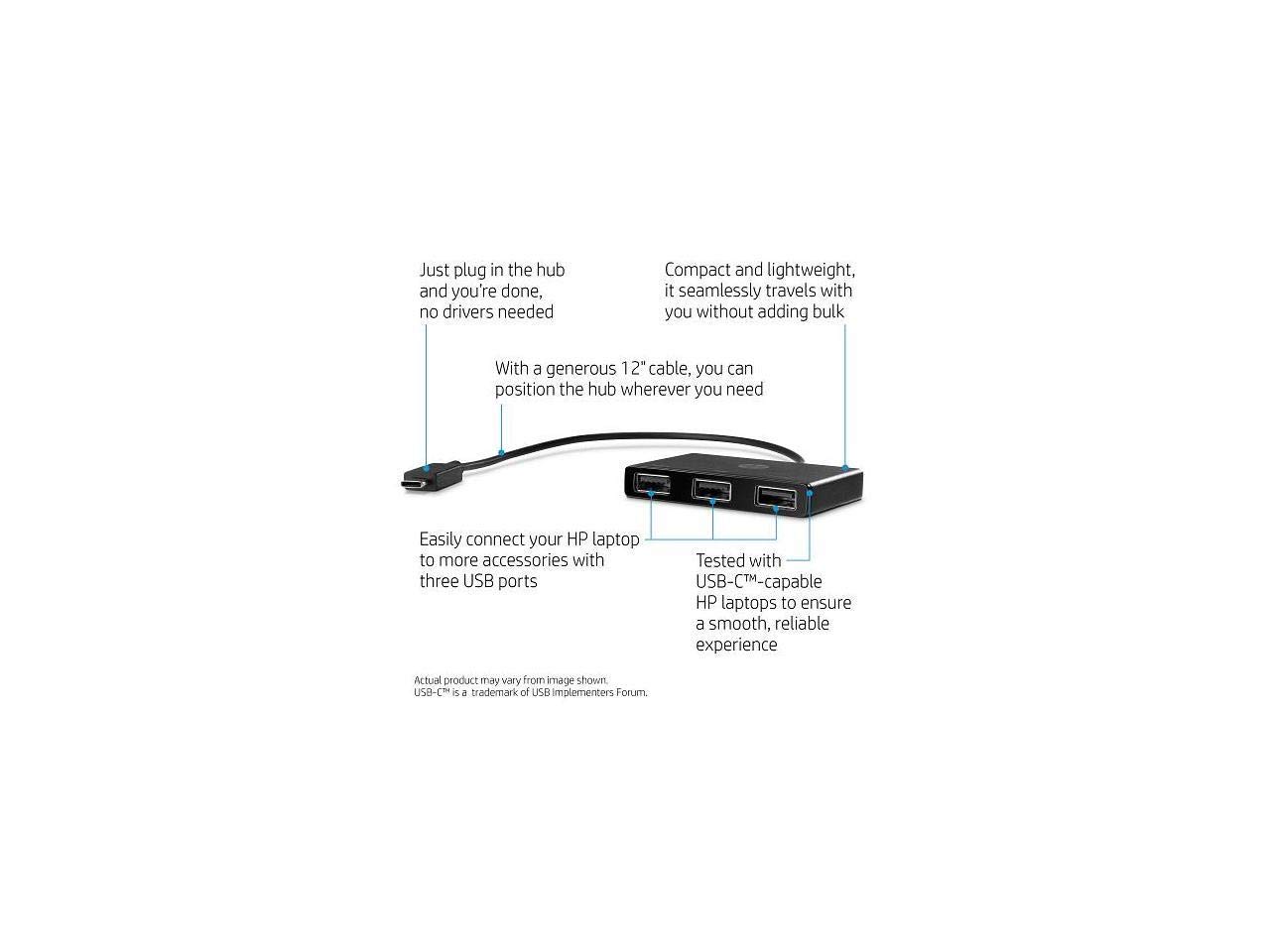 HP Hub for USB-C Laptops (USB-C to USB-A), Black (Z8W90AA)