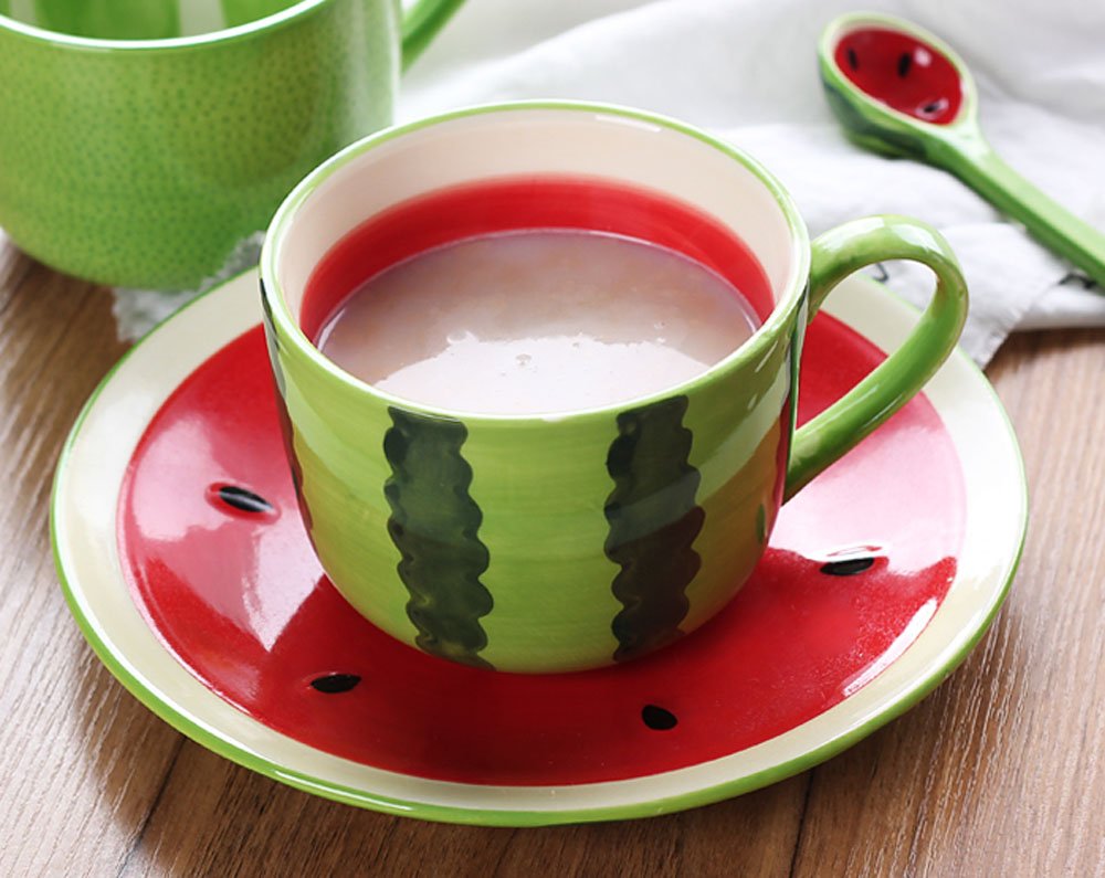 Aeiniwer Ceramics Fruit Shape Large Capacity Coffe Mug Teacup Oatmeal Cup - Watermelon/Lemon