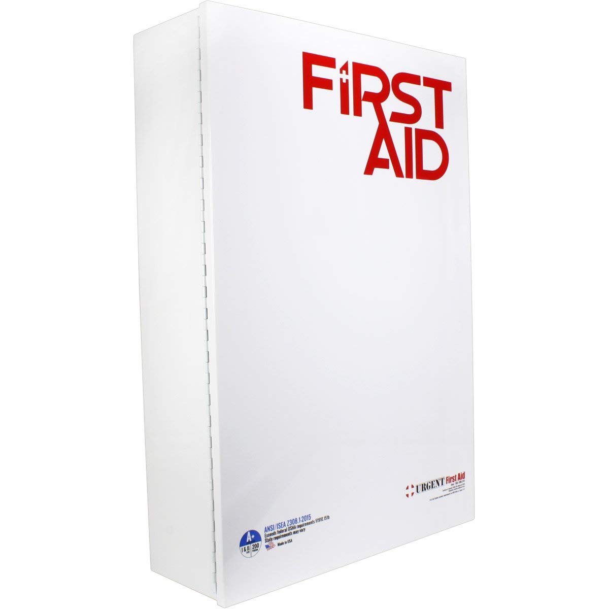 OSHA & ANSI 5 Shelf Industrial First Aid Cabinet with Pocket Liner, 200 Person, 1890 Pieces, 2015 Class A+, Types I & II, Made in USA by Urgent First Aid™ with extra content & NEW ANSI First Aid Guide