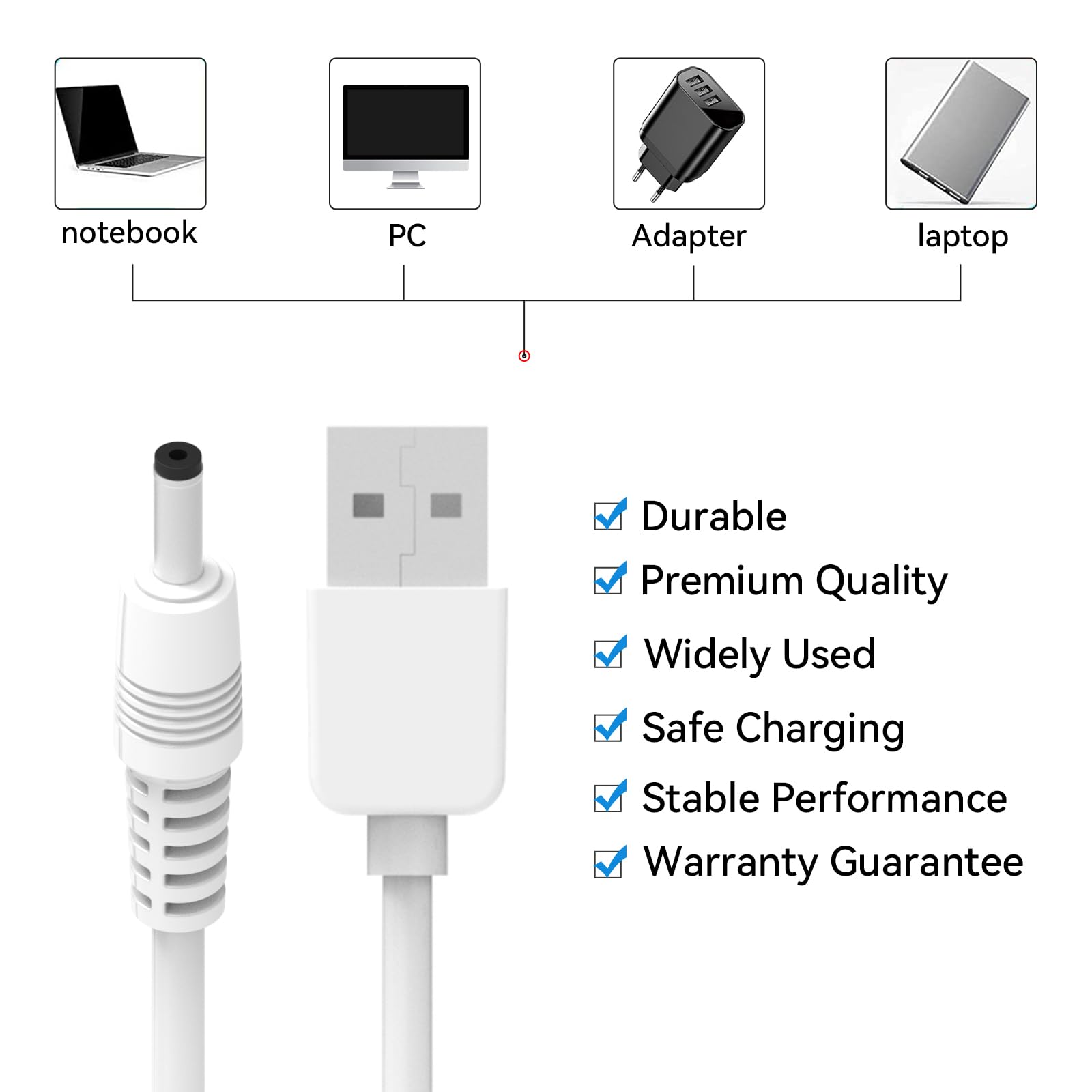 USB Charger Cable for FOREO Luna 4/Luna 4 GO/Luna 3/ Luna Mini 3/ Luna Mini 2/Luna Play Plus Facial Cleanser Replacement Charging Cable Compatible with Luna Series Facial Cleanser (White,1 Pack)