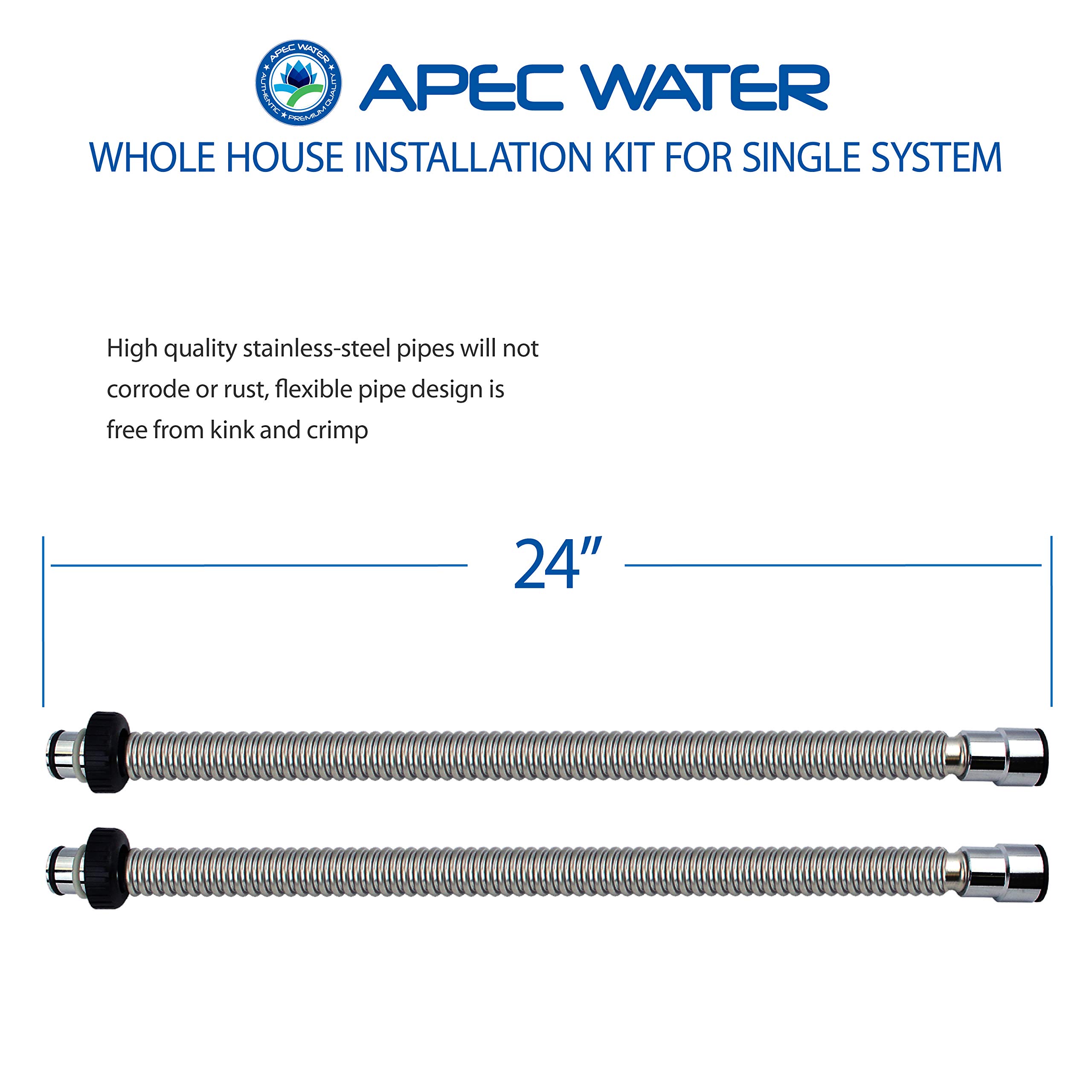 APEC Water Systems WH-SINGLEKIT Single Tank Installation Kit for Whole House System or Water Softener Conditioner, Stainless Steel