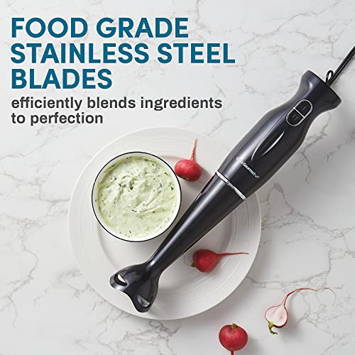 Elite Gourmet EHB1023 Immersion Hand Blender 300 Watts 2 Speed Mixing with Detachable Blades, Detachable Wand Stick Mixer, Smoothies, Baby Food, Soup, Black