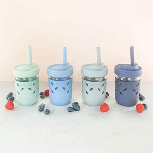 Elk and Friends Kids & Toddler Cups | The Original Glass Mason jars 8 oz with Silicone Straws with Stoppers | Smoothie Cups | Spill Proof Sippy Cups for Toddlers