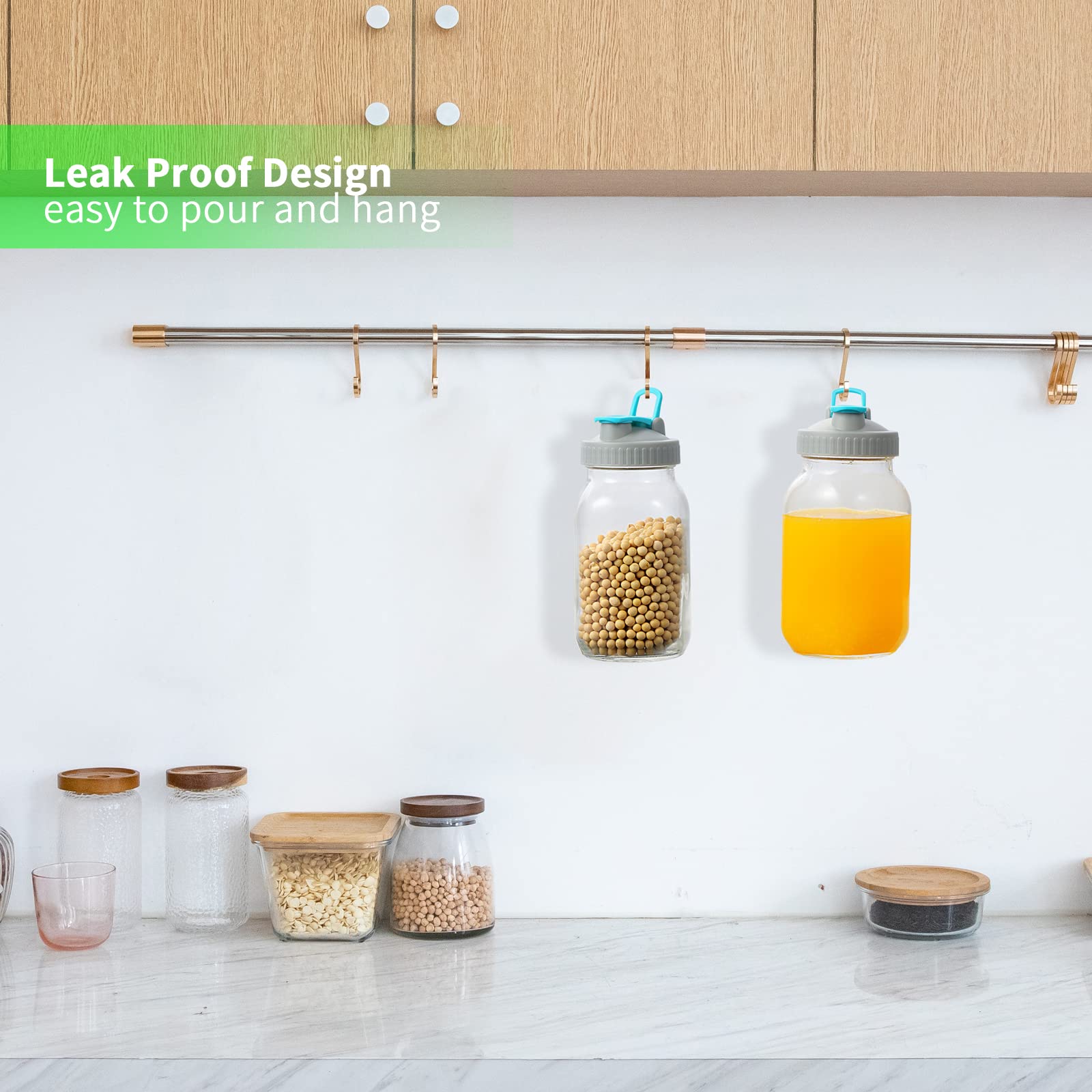 6pcs Regular Mouth Flip Cap Lids for Ball Mason Jar, Leak-free and Airtight, Easy Pouring Spout (Jars Not Included)