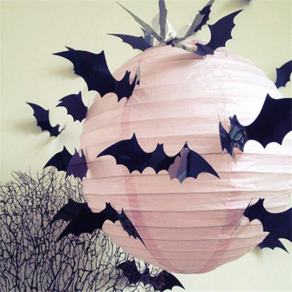 36 Pcs Halloween 3D Scary Black Bat Stickers, 3 Different Shapes Extra Large PVC Bat Wall Decals for Home DIY Wall Window Decorations Halloween Eve Party Supplies