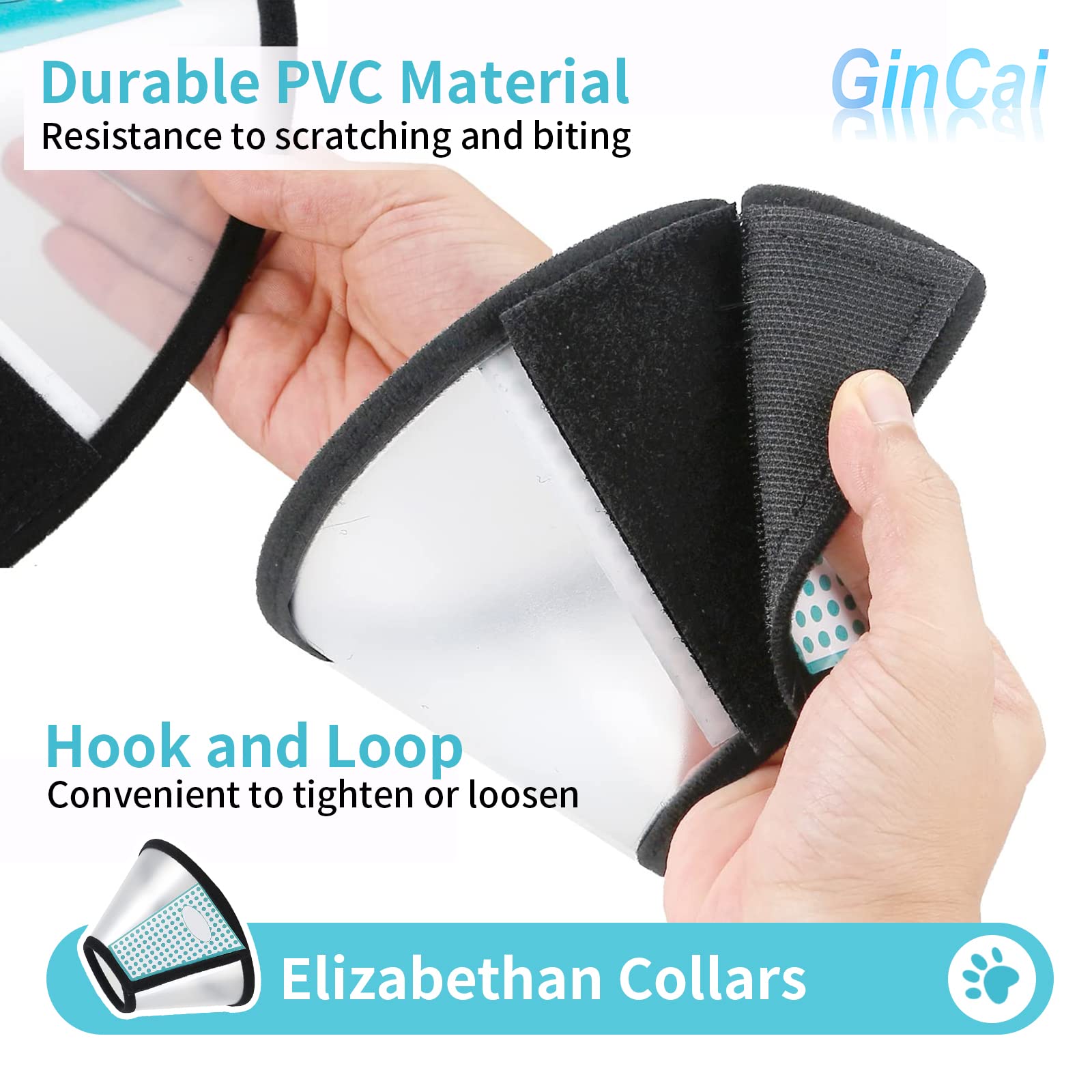 GinCai,Cat Cone, Adjustable Recovery Pet Cone, 5.9~15.7 Inches Lightweight Plastic Elizabethan Collar for Cats, Miniature Dogs and Rabbits (Black) (No. 3, Neck 13-14.7In)