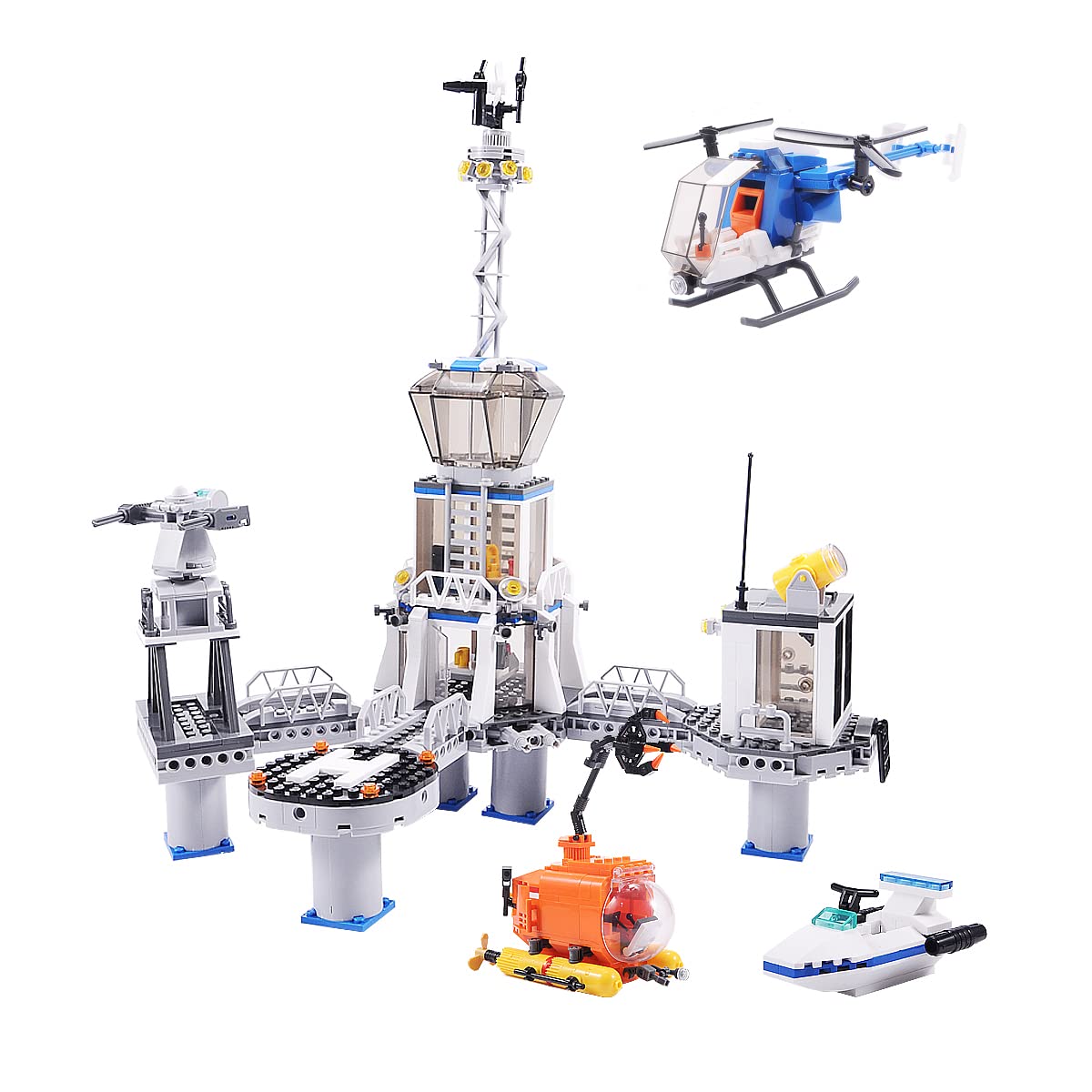 DAHONPA City Police Island Prison Station Building Blocks Sets(1016 PCS),City Police Helicopter,City Police Boat Building Kits,Toys Gifts for Kid and Adult