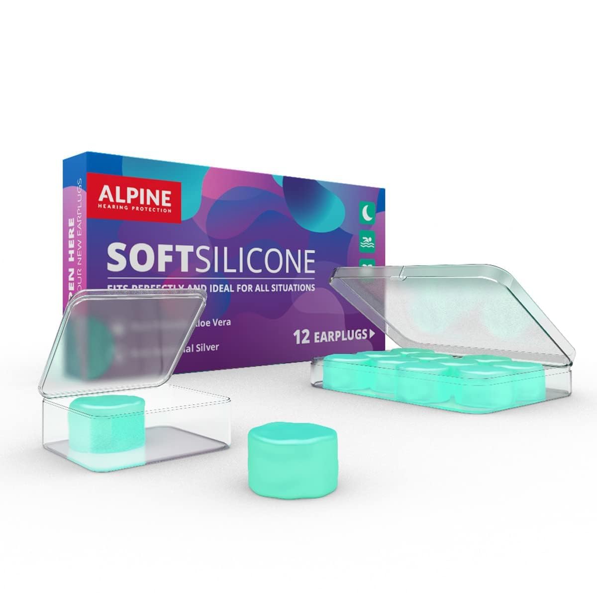Alpine SoftSilicone Moldable Silicone Putty Ear Plugs - Noise Reducing Earplugs for Sleeping, Swimming, & Concentrating - Comfortable Snoring Solution - 28dB - 12 Pack