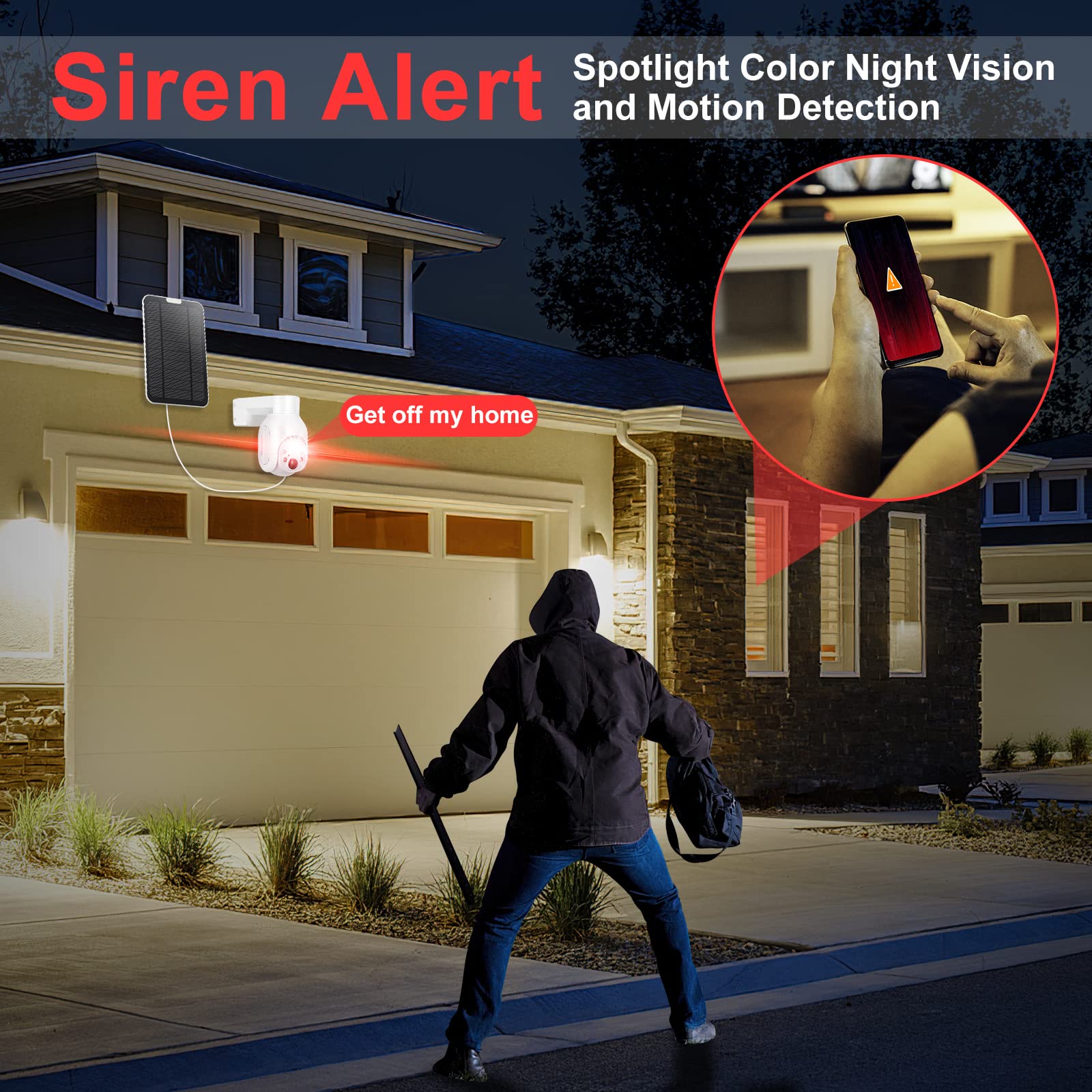 Alptop LTE Outdoor Solar Powered Cellular Security Camera PIR Motion Recording Pan Tilt 360°View Spotlight Two-Way Audio IP65 Weatherproof 1080P Night Vision