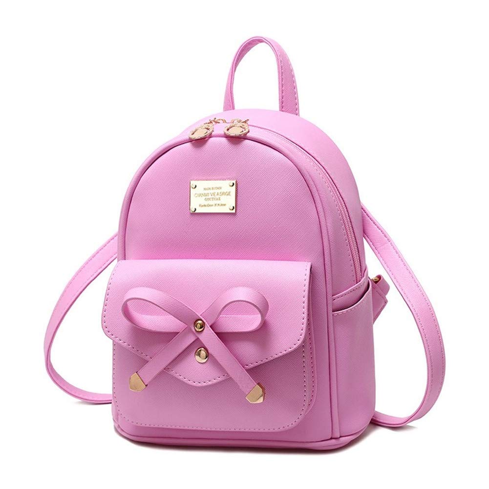 Bowknot Cute Mini Leather Backpacks Purses Small Daypacks Shoulder Bag Schoolbag for Womens Pnk
