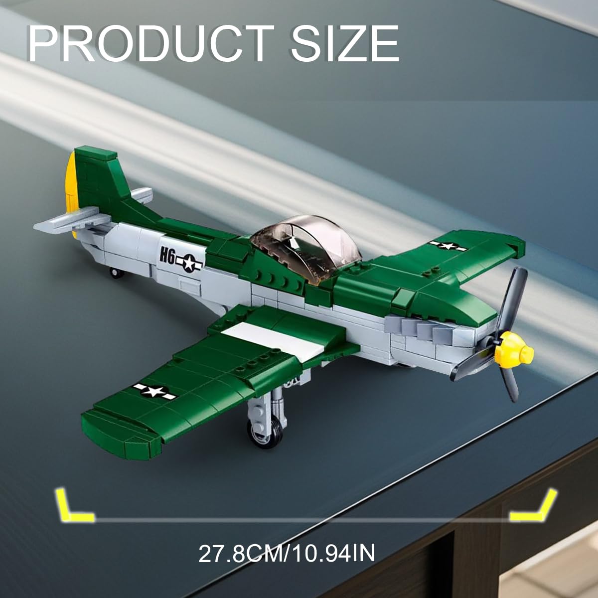DAHONPA P51D Fighter Military Army Airplane Building Bricks Set with 1 Figure, 323 Pieces Air-Force Build Blocks Toy, Gift for Kid and Adult.