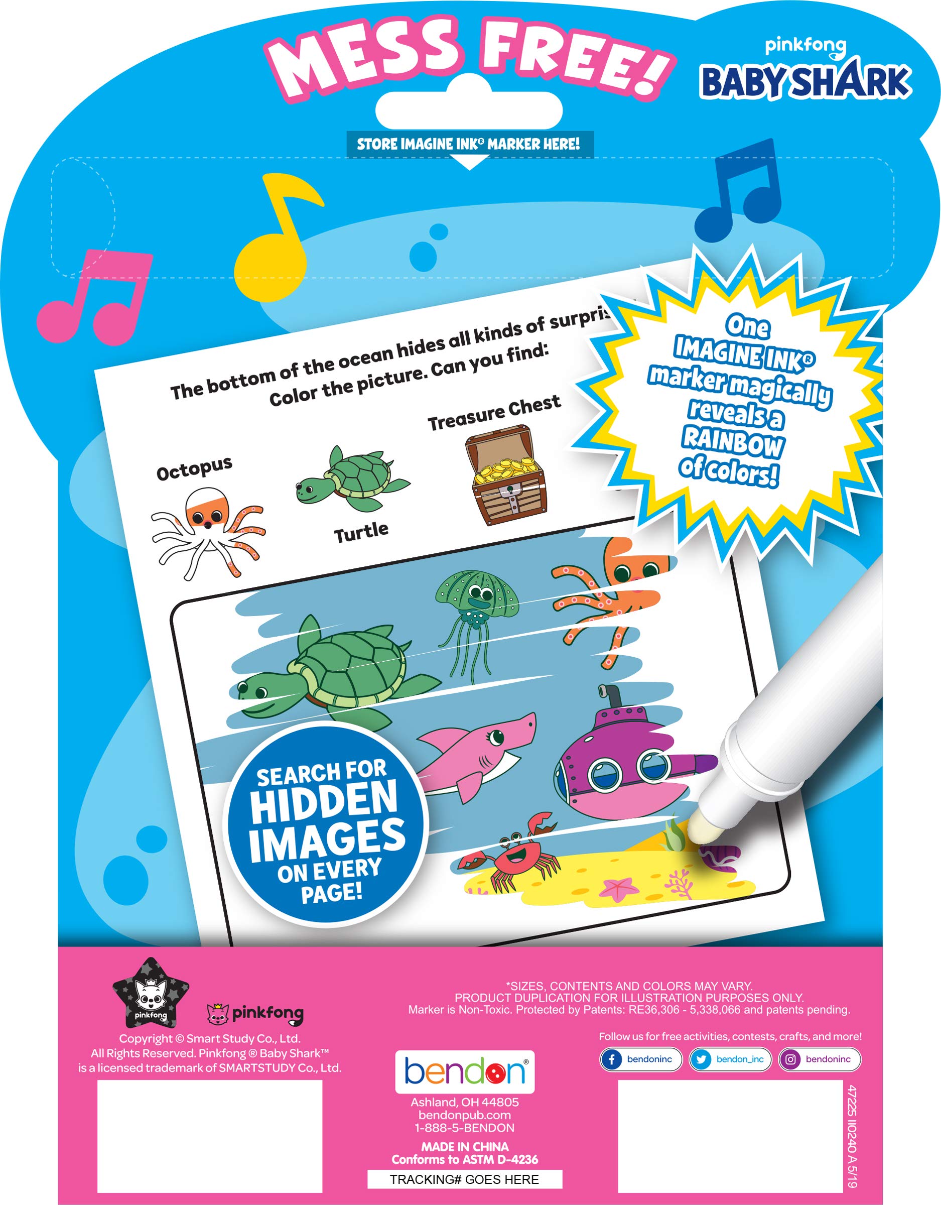 Bendon Imagine Ink Magic Ink Pictures and Game Book with Mess Free Marker (Baby Sharks)