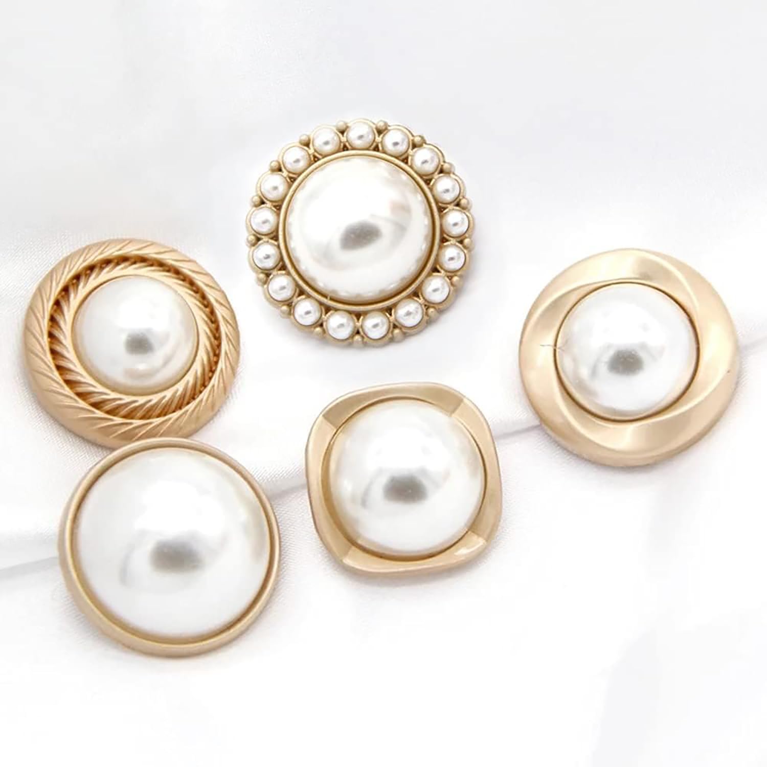 5 PCS Pearl Gold Metal Women Coat Buttons for Clothing Sweater Decoration Sewing Crafts Accessories (#5, 18mm)