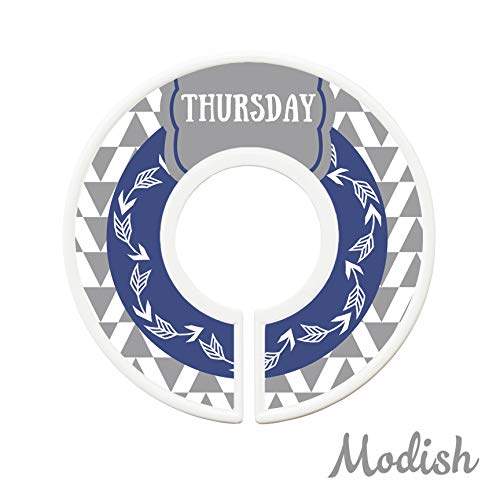 Modish Labels, Weekly Clothes Organizer, Days of The Week Closet Organizer System, Daily Closet Organizer, Closet Dividers, School Clothes Dividers (Navy Arrows)
