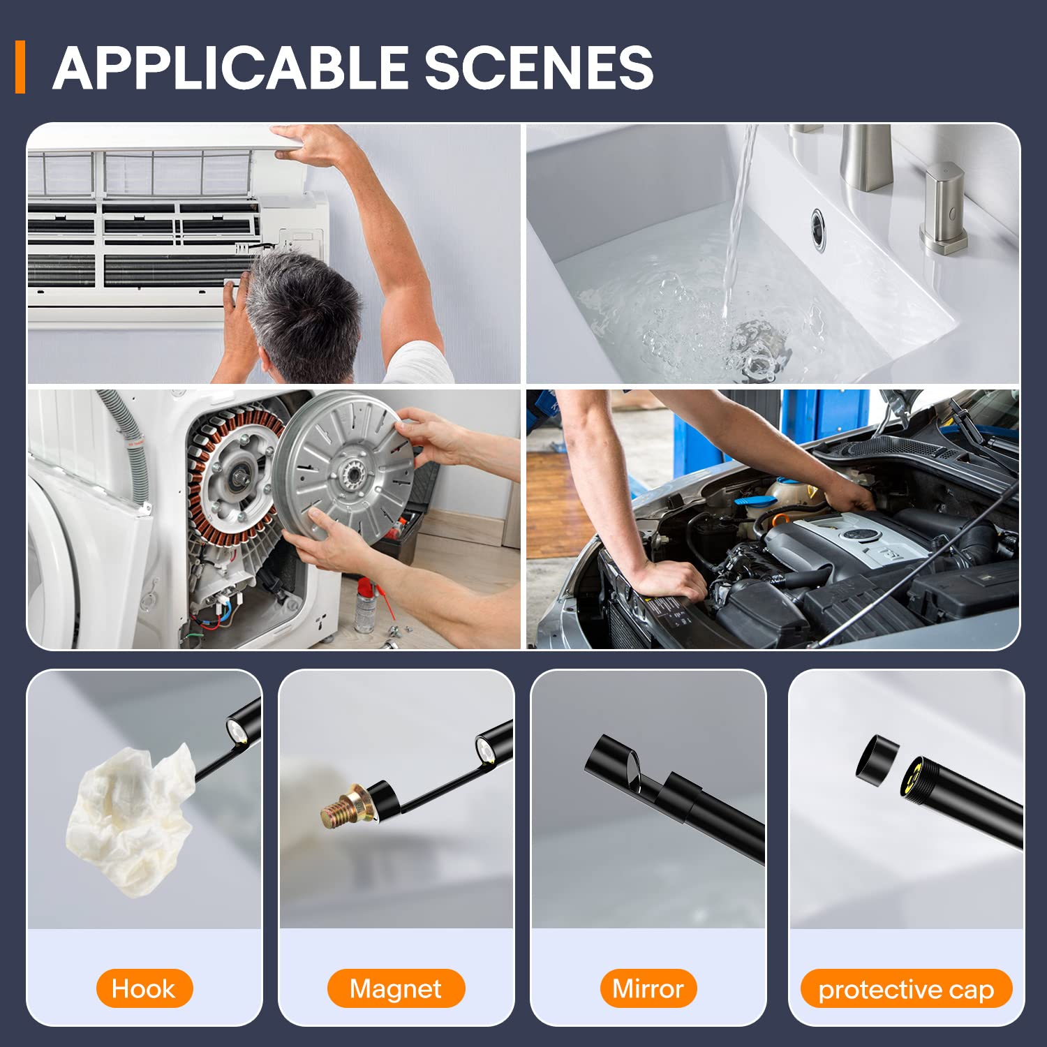 33FT Sewer Inspection Camera Oiiwak Industrial Endoscope Borescope Camera 5.5mm 1080P HD Waterproof Plumbing Camera Scope with Lights 4.3'' IPS Screen Digital Drain Snake Probe Camera for Pipe Wall