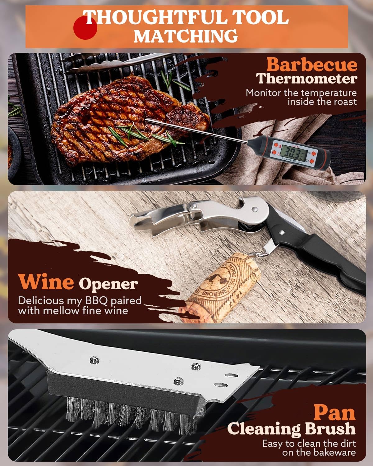 33PCS Grill Accessories, Stainless Steel BBQ Grilling Accessories for Outdoor Grill with Thermometer Injector, Easy Carring Grill Set with Canvas Bag, Barbeque Grill Tools Gift for Dad, Men, Son