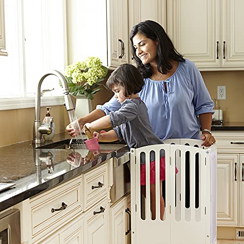 Guidecraft Contemporary Kitchen HelperĀ® Stool and 2 Keepers - White: Wooden, Adjustable Height, Safety Folding Tower for Toddlers