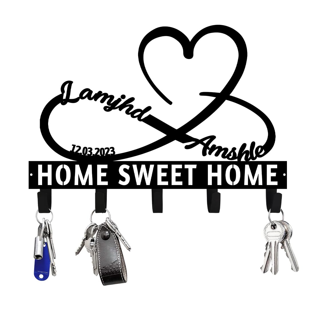 Personalized Key Holder for Wall, Custom Metal Infinity Heart Key Hooks with Name, Key Rack Organizer Wall Decorative for Entryway Doorway Hallway, Room Entrance Décor (Infinity-2)