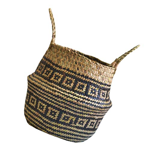 NUOBESTY Woven Seagrass Belly Basket Grocery Tote Basket for Storage Plant Pot Basket Laundry Picnic (Size M)