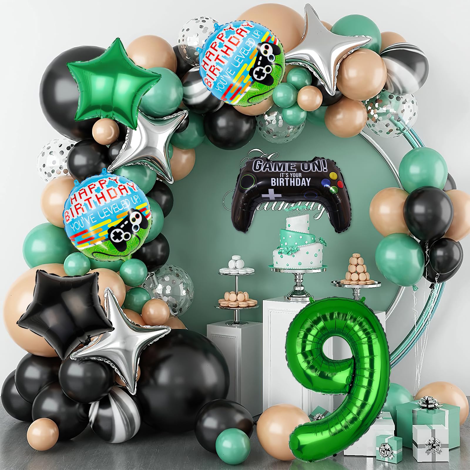 6Pcs Video Game Balloons, Video Game Controller Birthday Number Mylar Foil Balloon, Video Game Party Supplies Game On Birthday Decorations (9th)
