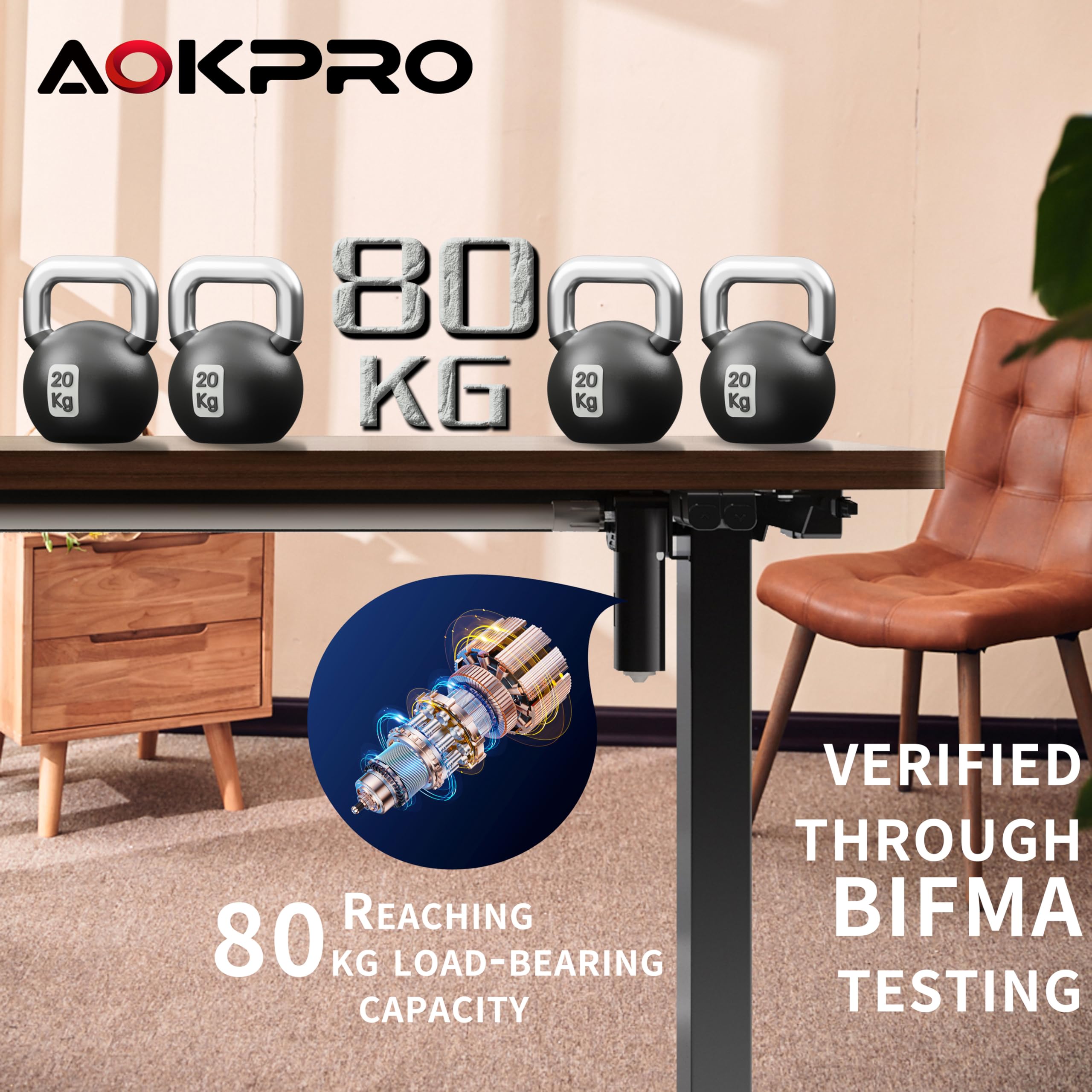 AokPro Electric Standing Desk Electric Height Adjustable Desk Stand up Desk with Memory preset Button Ergonomic Sit Stand Desk for Home Office Black Frame (Single-Motor)
