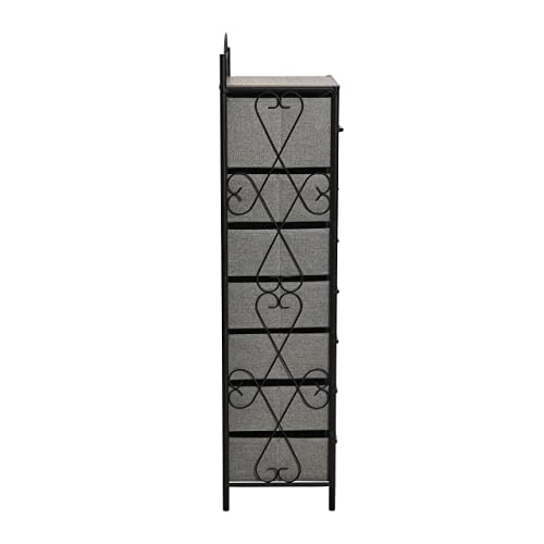 Household Essentials Victoria Dresser Tower Storage Organizer with 8 Drawers Black Metal Frame and Ashwood Rustic Wood Grain Top