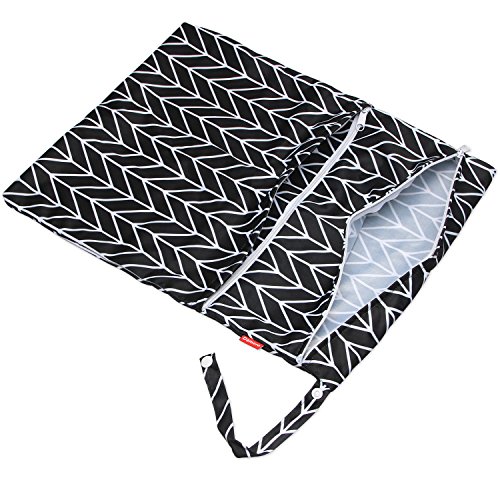 Damero Travel Wet and Dry Bag with Handle for Cloth Diaper, Pumping Parts, Clothes, Swimsuit and More, Easy to Grab and Go (Medium, Black Arrows)