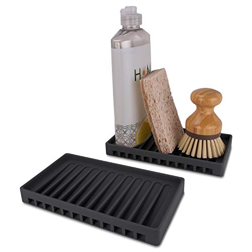 NIUHOM 2 Pcs Kitchen Soap Tray, Kitchen Sink Tray, Self Draining Silicone Dish Soap Holder, Soap Tray for Kitchen Sink Bathroom, Sink Caddy Organizer for Soap Bottle, Sponge, Scrubber, Soap Dispenser