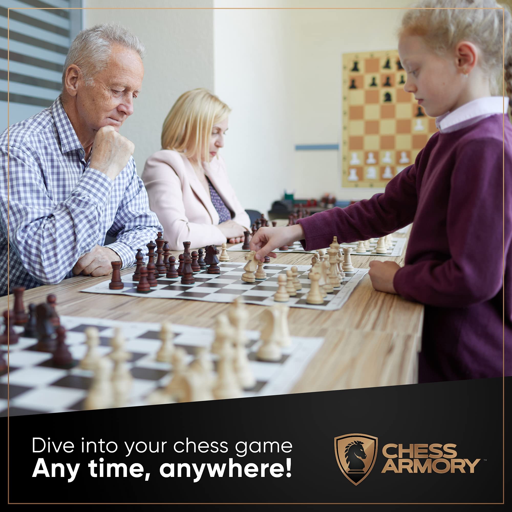 Chess Armory Roll Up Chess Set - 17" On-The-go Travel Chess Set - Vinyl Roll Up Portable Chess Board & 2 Extra Queens - Light and Mobile Chess Set - Play Chess Anywhere, Anytime!
