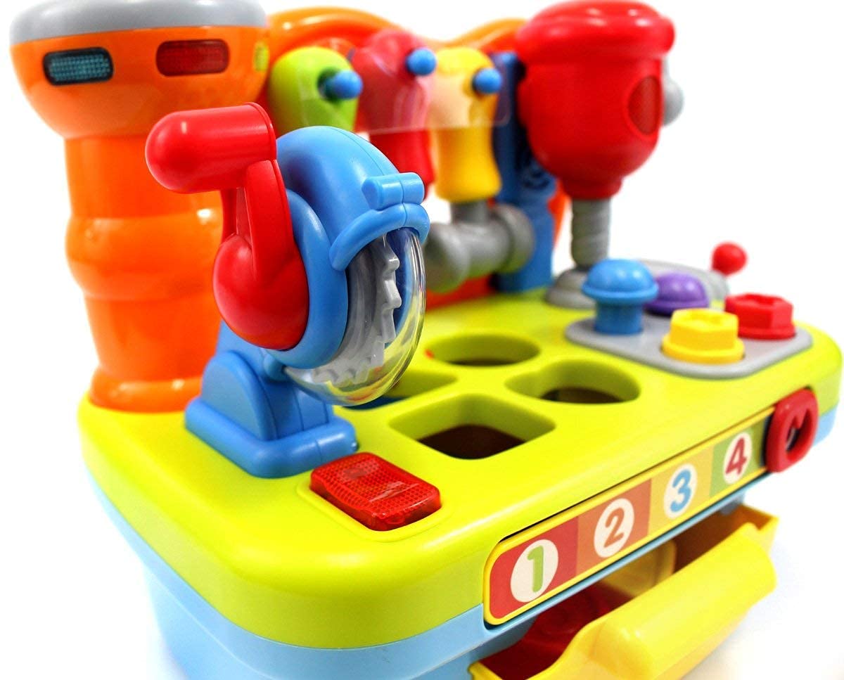 CifToys Musical Learning Workbench Toy and Push and Go Friction Powered Car Toys for Kids, Boys and Toddlers with Sound Effects & Lights Engineering Pretend Play