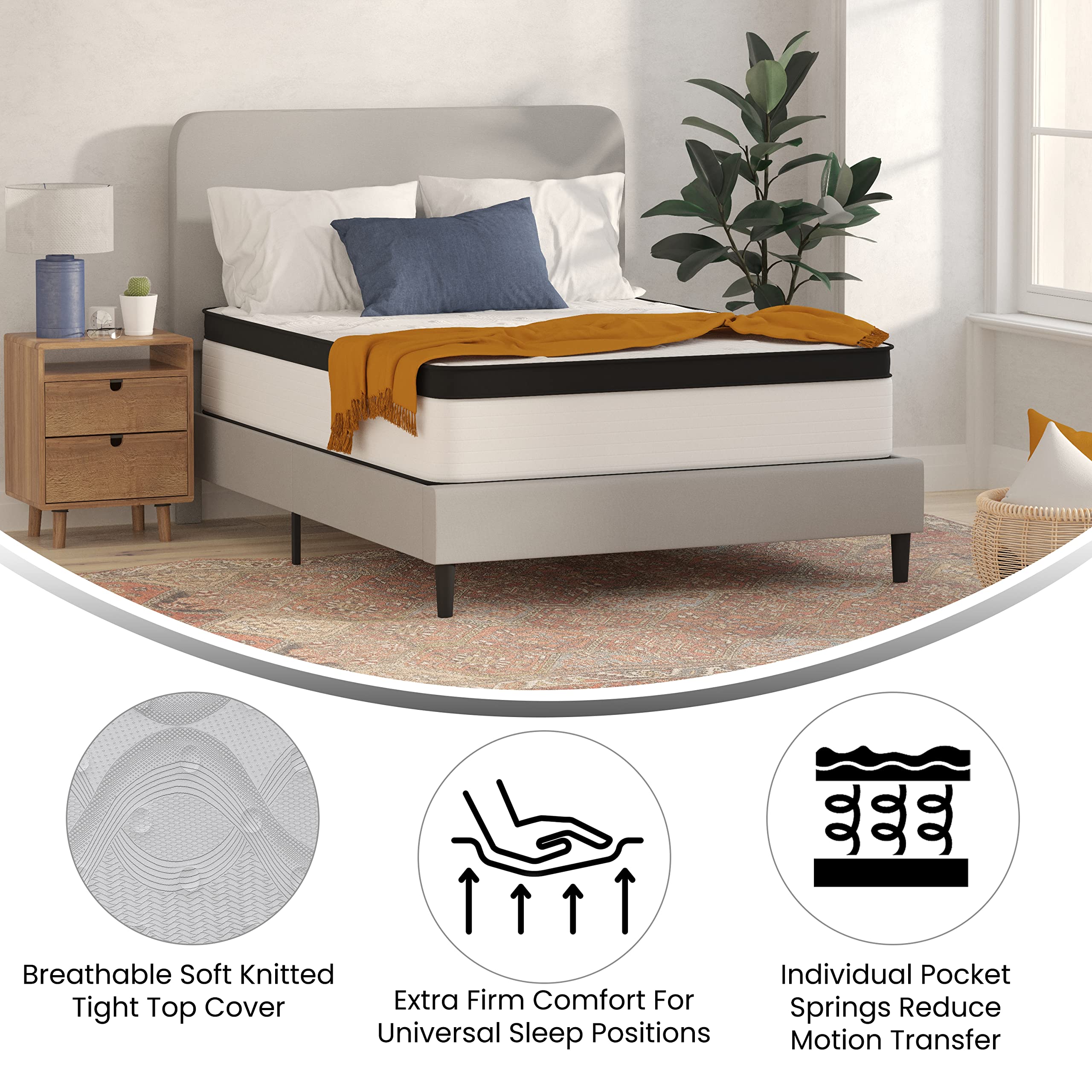 Flash Furniture Capri Comfortable Sleep 12" Hybrid Pocket Spring and Foam Mattress in a Box, Extra Firm Foam Pocket Spring Hybrid Mattress, Full