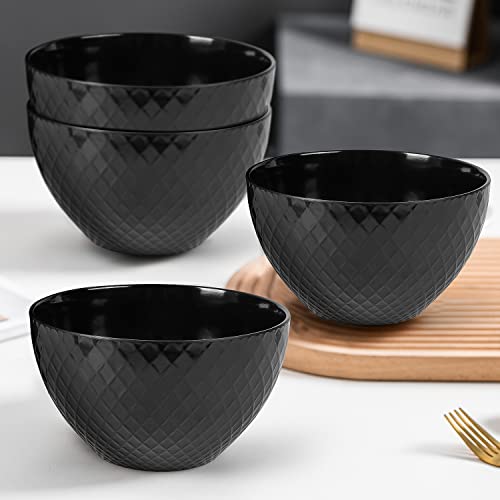 afcevnlb Unbreakable Melamine Bowls 26 OZ Dishwasher Safe BPA Free Black Bowl Dessert Bowls for Serving Soup, Oatmeal, Pasta and Salad (Set of 4)