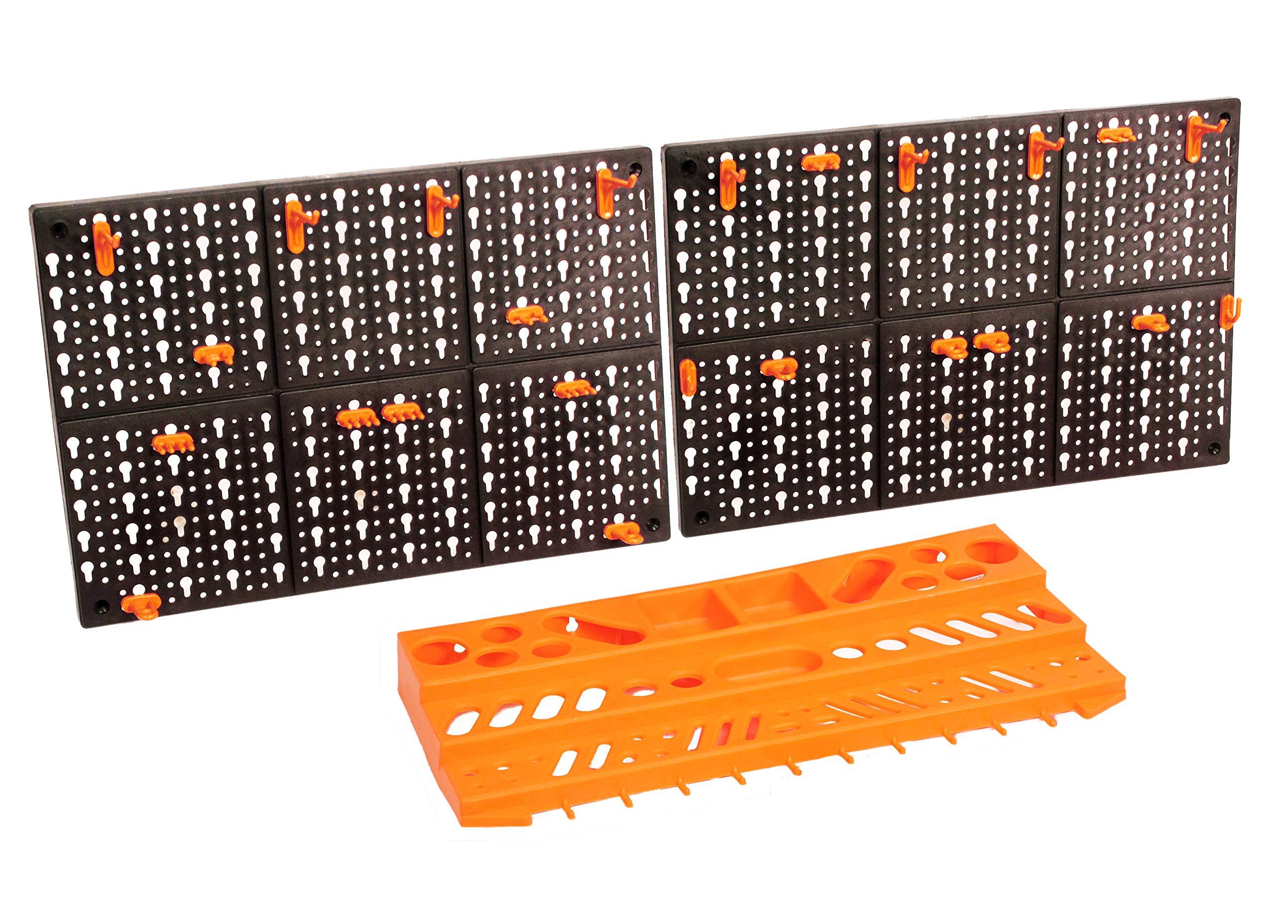 VViViD 27 pcs ABS Plastic 39" x 10.5" Wall-Mounted DIY Tool Organizer Pegboard and Tray Set 50lb Capacity.