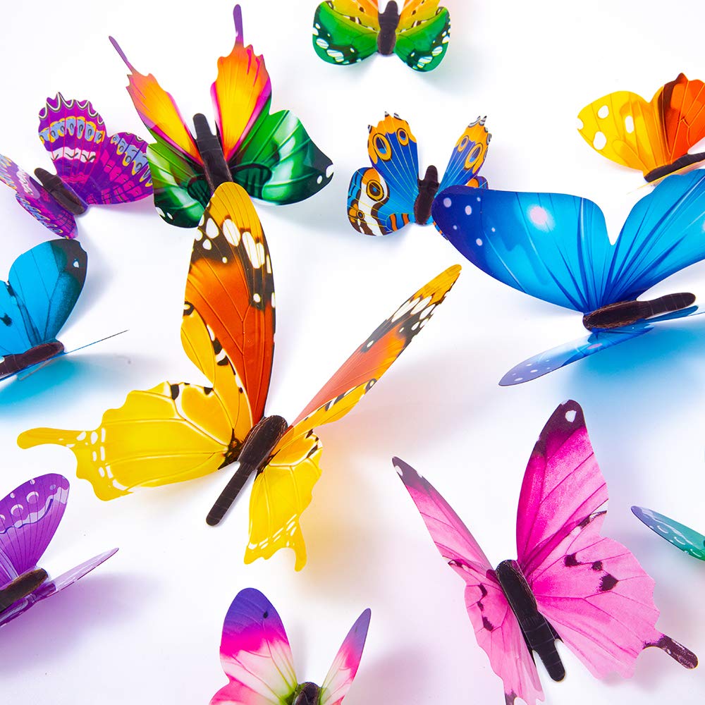 60PCS Butterfly Wall Decals - 3D Butterflies Decor for Wall Removable Mural Stickers Home Decoration Kids Room Bedroom Decor (Green)