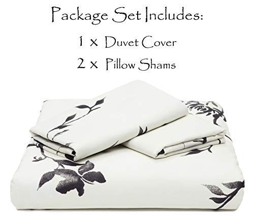 Chanasya Floral Duvet Cover Set - Duvet Cover (104” x 90”) & 2 Pillow Shams (20” x 36”) - 3-Piece Set, King Size, Black