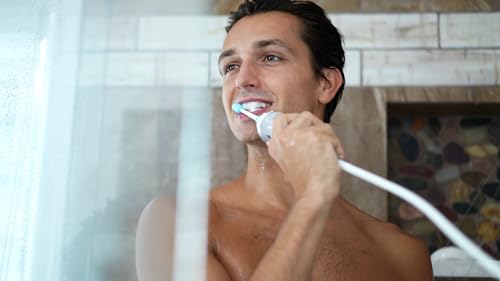 Tooth Shower Water Flossing Single Head Toothbrush, ToothShower Replacement Toothbrush Heads and Flossing Accessories, Oral Irrigator for Teeth, Braces, Ortho Bars, Implants (Blue)