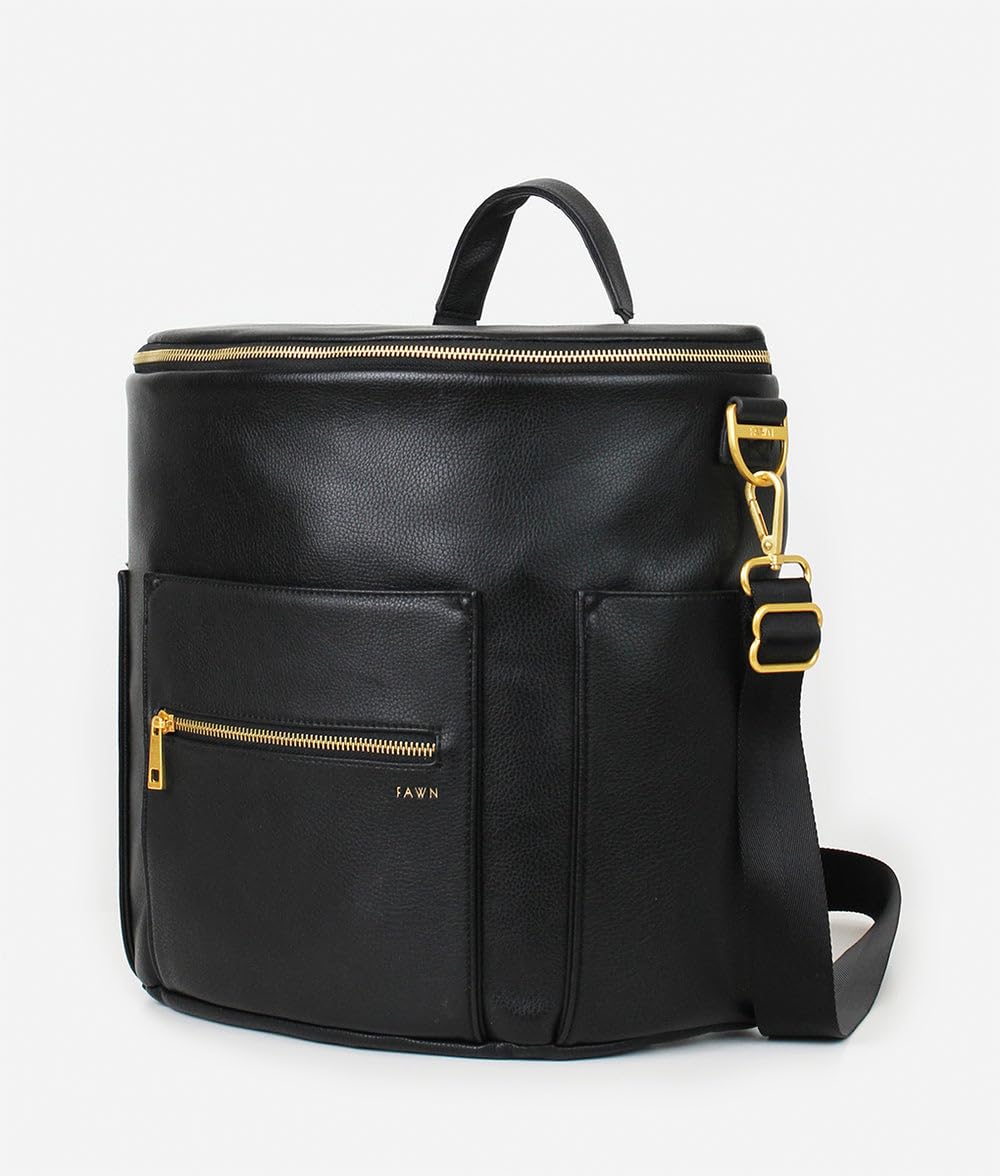 FAWN DESIGN The Original Diaper Bag, Faux Leather Diaper Bag Backpack, Adjustable Detachable Straps, 12 Pockets, Large Capacity Baby Bag for Mom, 13 x 13.5 x 7 inches (Bag Only)